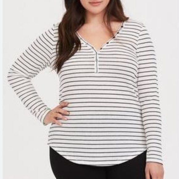 torrid | Tops | Torrid Black White Striped Waffle Henley Long Sleeve ...